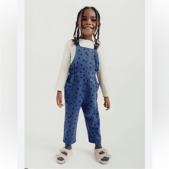 Zara | One Pieces | Zara Navy With Black Polka Dot Flowy Overalls With ...